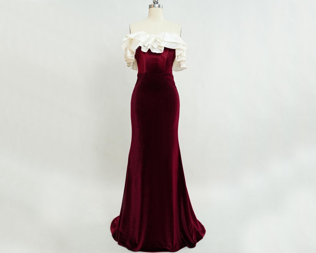 Dark Red Prom Dress With Detachable Bow Sash, Mermaid Prom Dress, Long ...