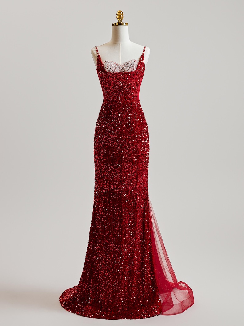 Red Prom Dress, Mermaid Prom Dress, Long Prom Dress, Sequined Prom ...