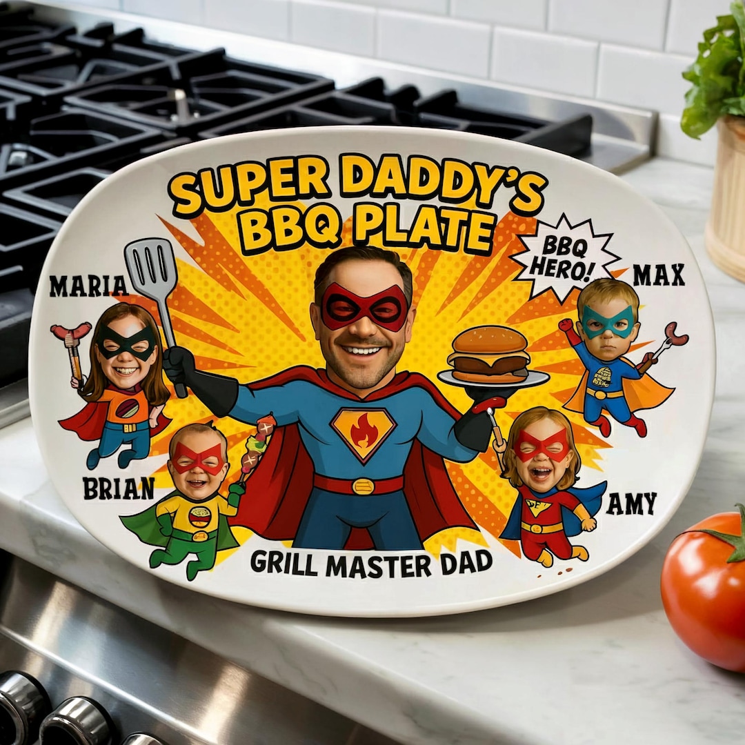 Custom Grill Master Dad With Kids’ Faces, Personalized Superhero BBQ ...