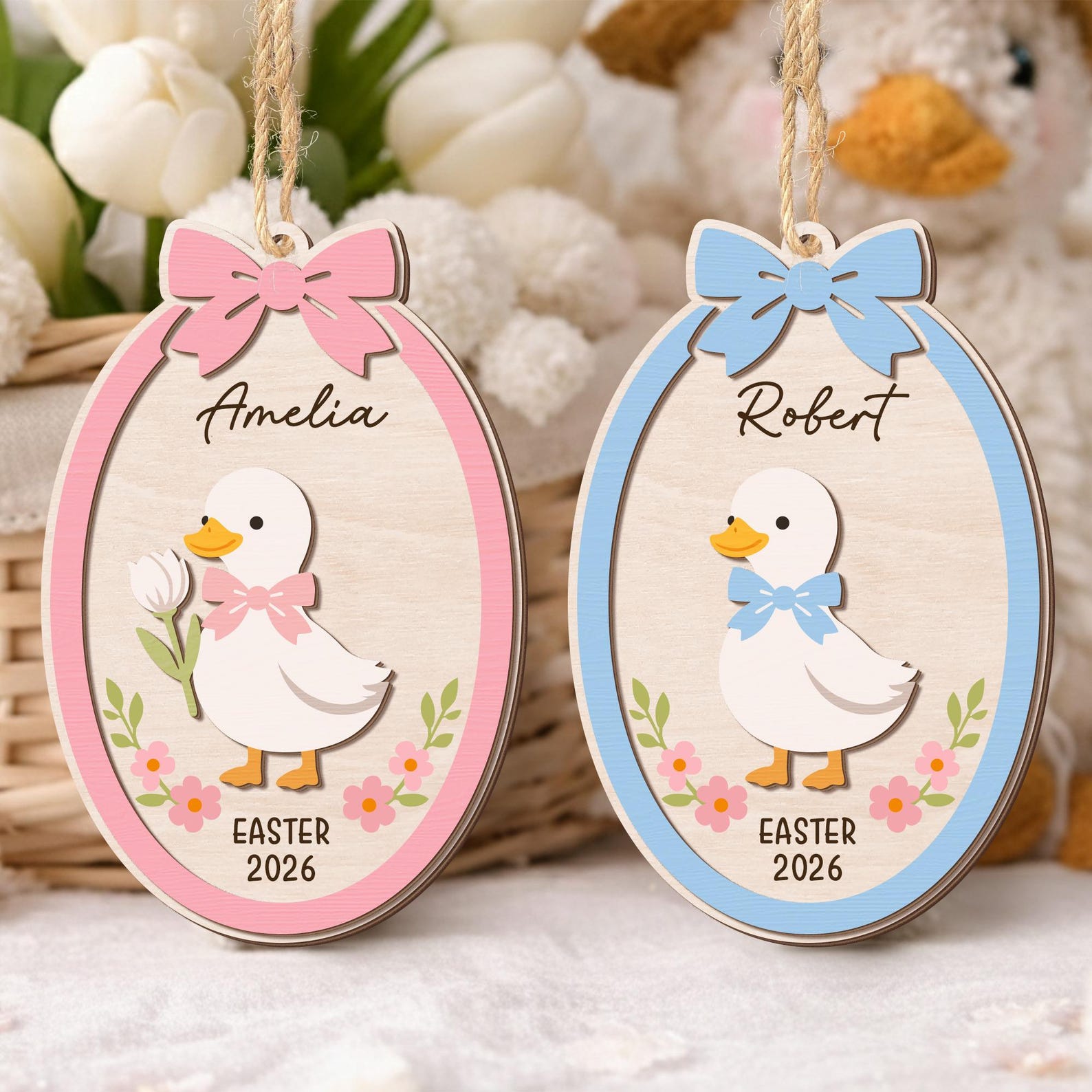 Custom Easter Name Tags: Bunny Easter Basket Tags, Easter Gift for Boys ...