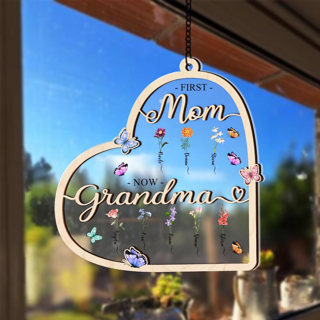 Personalized First Mom Now Grandma Window Hanging, Custom Grandma's ...