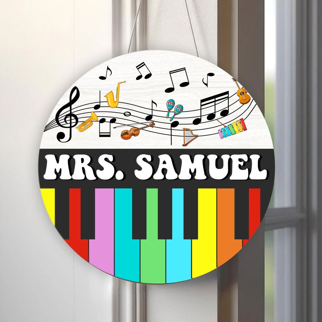 Personalized Music Wooden Sign, Custom 3D Music Teacher Door Hanger ...