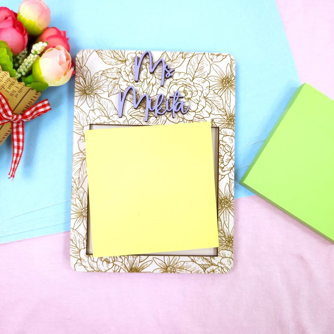 Personalized Floral Post It Note Holder, Custom Teacher Sticky Note Pad ...