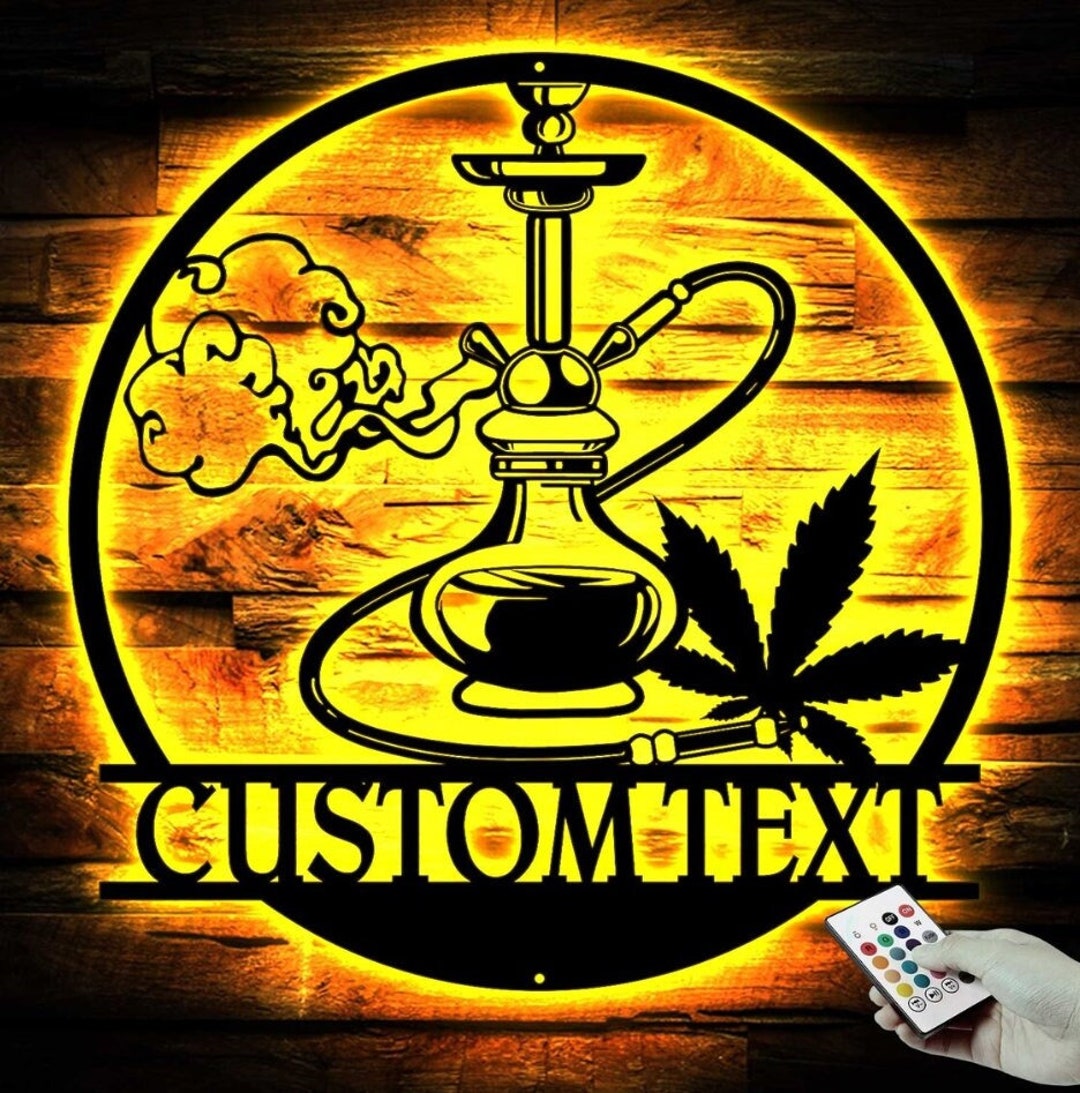 Personalized Shisha Hookah Metal Wall Art LED Light, Shisha Sign, Smoke ...