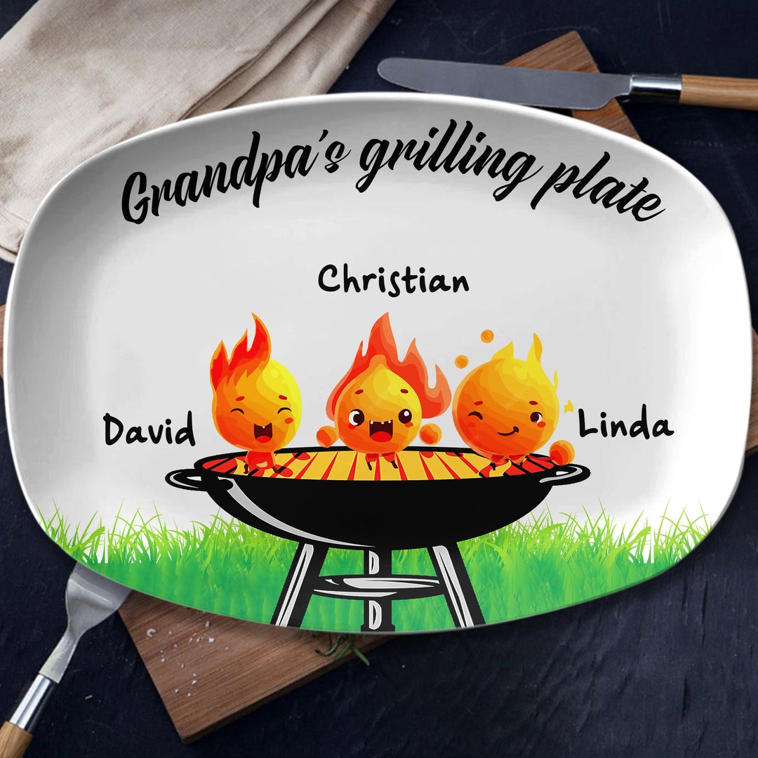 Personalized Grandpa's Grilling Platter, Custom Kid Name Funny Frame ...