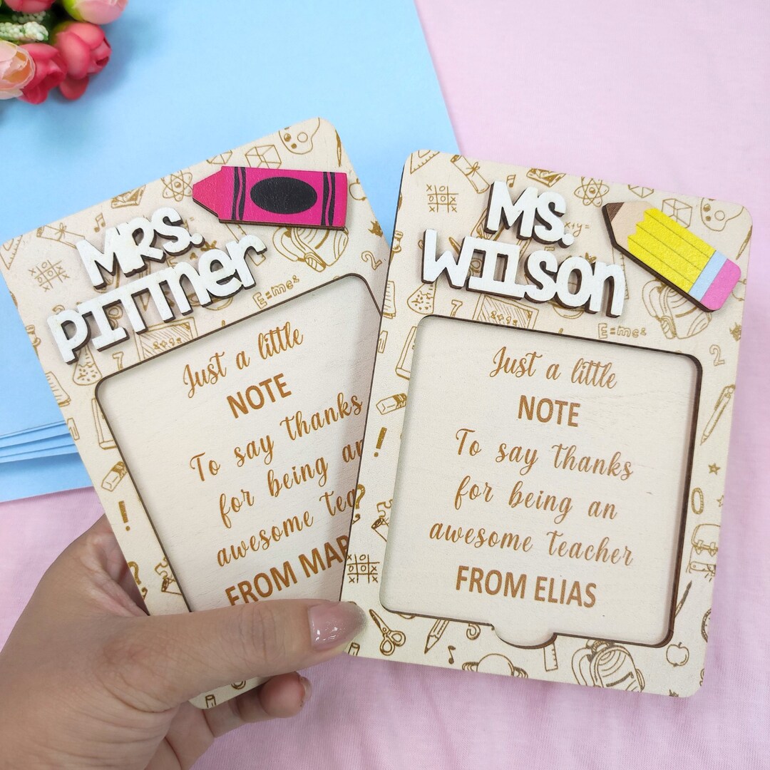 Personalized Teacher Sticky Note Pad Holder, Custom Pencil Crayon Post ...