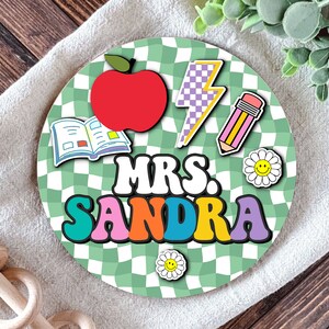 Personalized Retro Teacher Door Sign, Custom Teacher Name Door Hanger ...