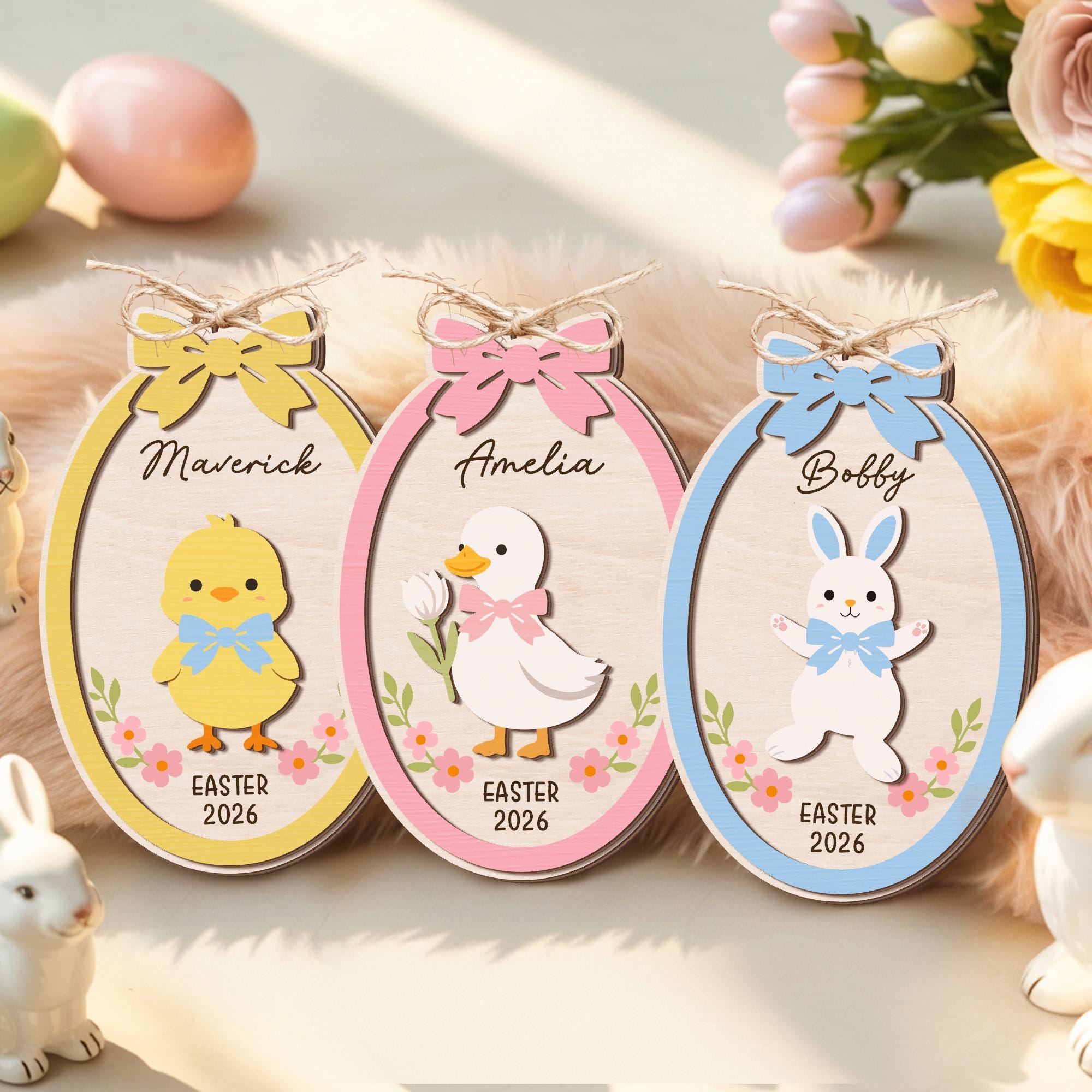 Custom Easter Name Tags: Bunny Easter Basket Tags, Easter Gift for Boys ...