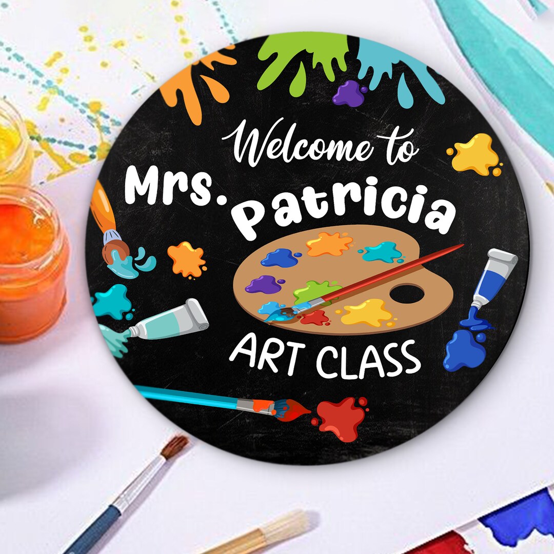 Custom Name Art Teacher Hanging Door Sign, Personalized Teacher Name ...