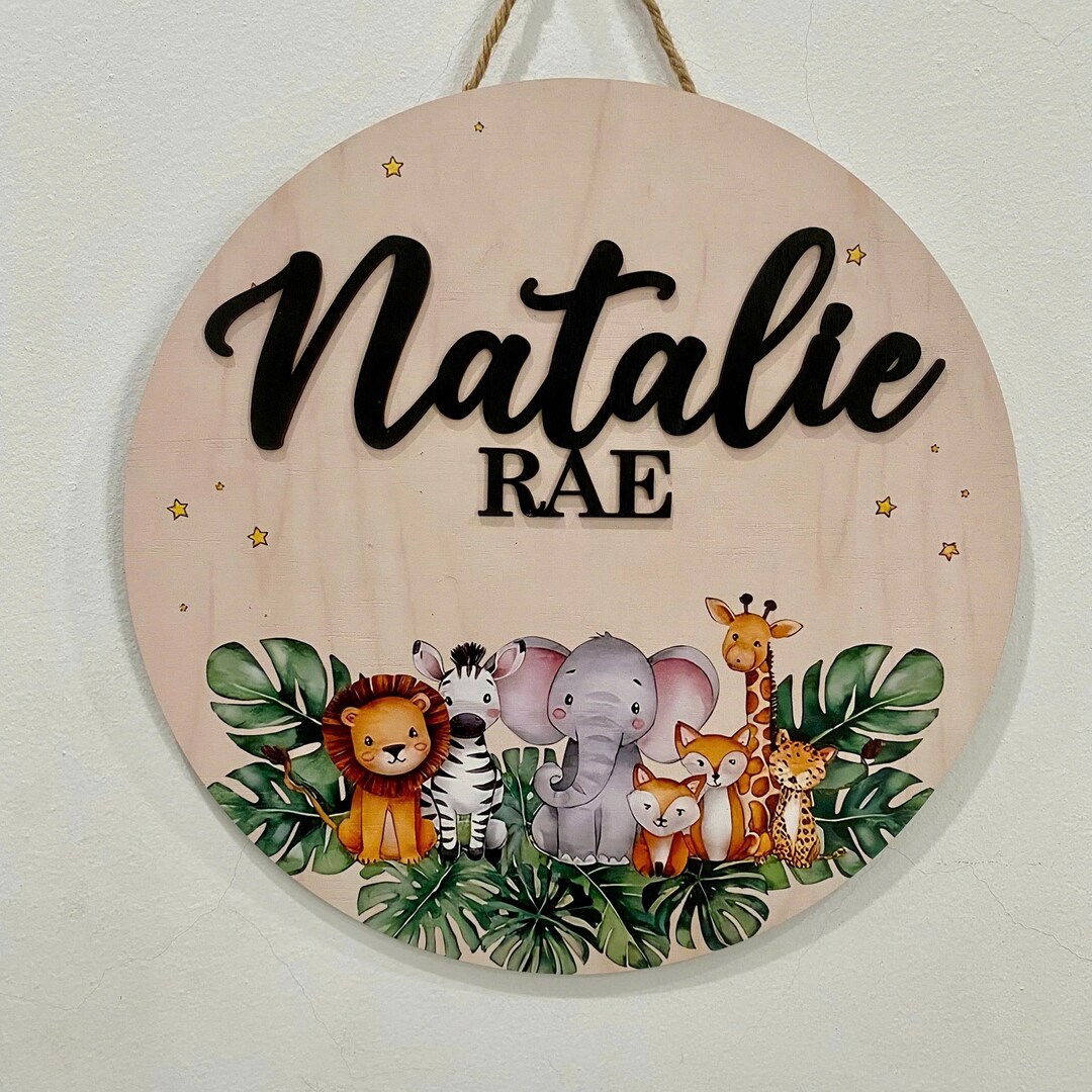 Custom Jungle Animal Baby Name Sign, Kids Room Door Sign, Decor for ...