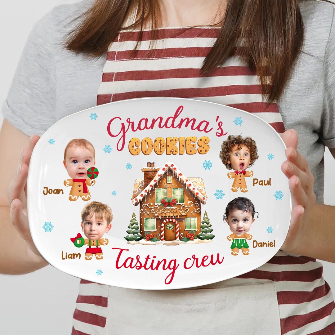 Custom Photo Cookie Tasting Crew Plate, Personalized Gingerbread Family ...