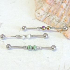 16g Wire Wrapped Industrial Barbell, Turquoise Barbell, Rainbow ...