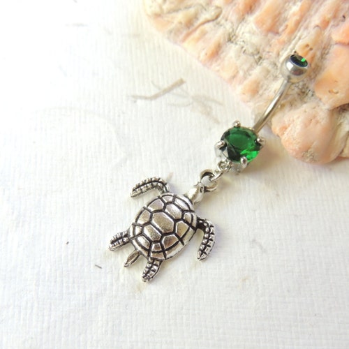 Sea Turtle Belly Button Ring You Choose Barbell Dangle Belly | Etsy