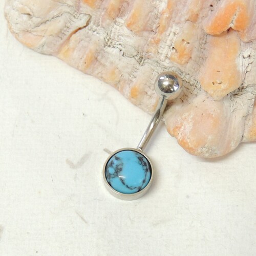 Turquoise Belly Button Navel Ring Non Dangle Belly Ring | Etsy