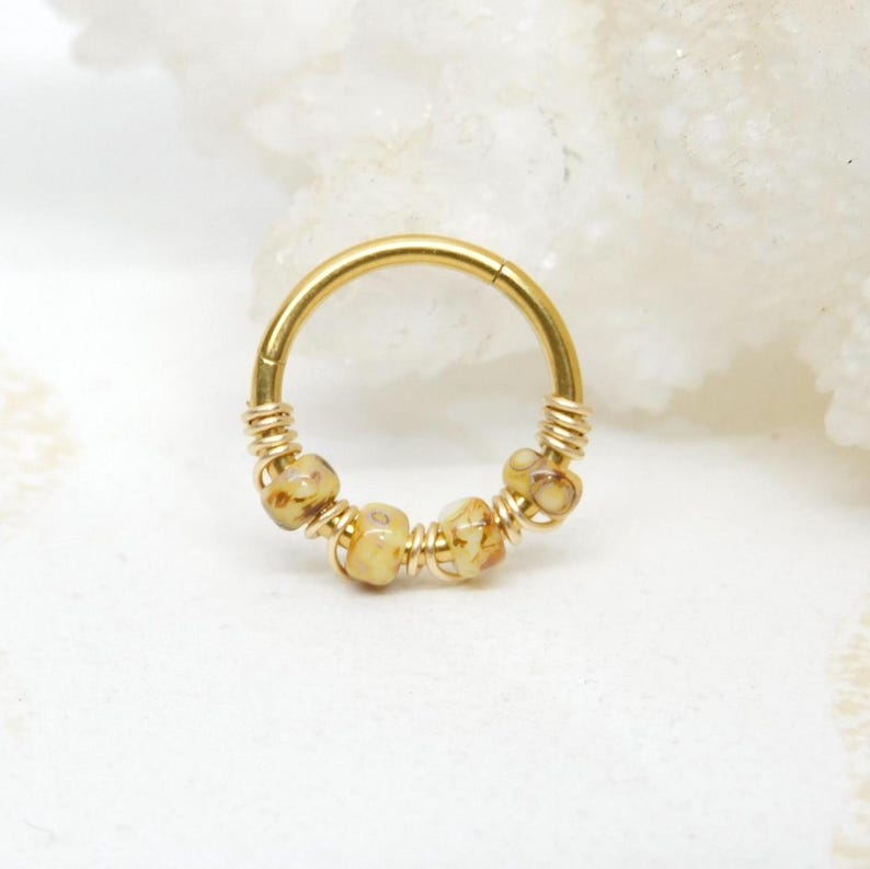 Turquoise Picasso Bead Septum Clicker, Cartilage Earring, Hinged ...