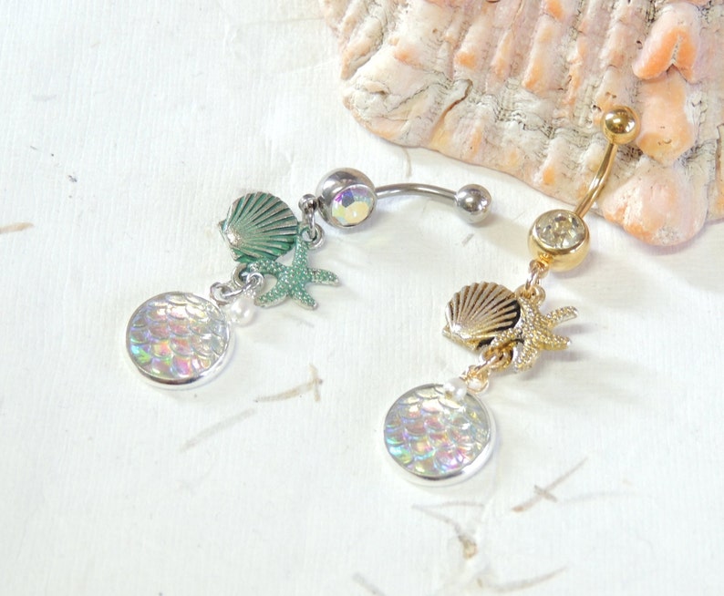 Mermaid Scales Dangle Belly Button Ring Belly Button Jewelry - Etsy