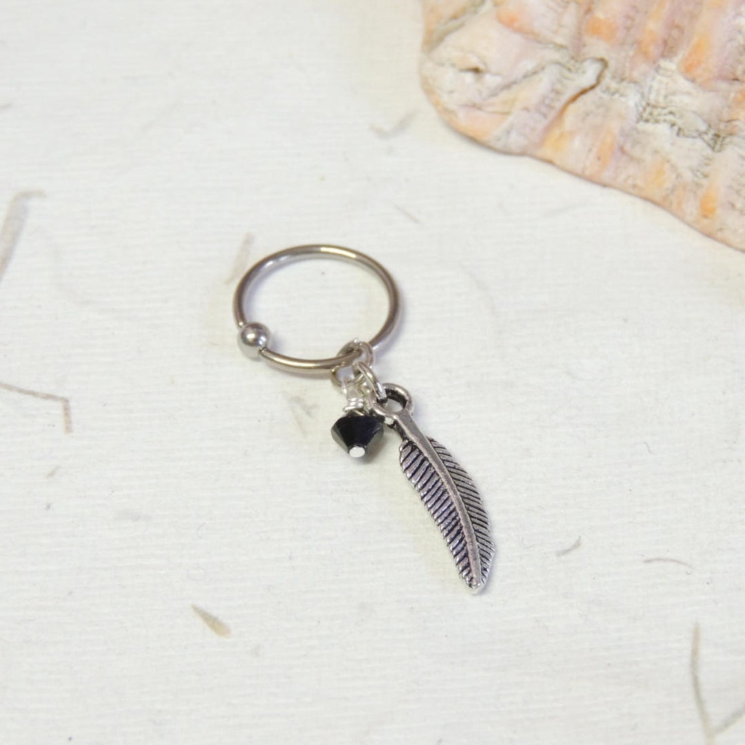 Feather Cartilage Hoop Earring You Choose Crystal Color, CBR Captive ...