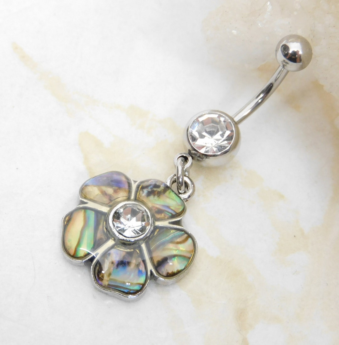 Abalone Flower Belly Ring, Belly Button Jewelry, Flower Jewelry, 14g ...