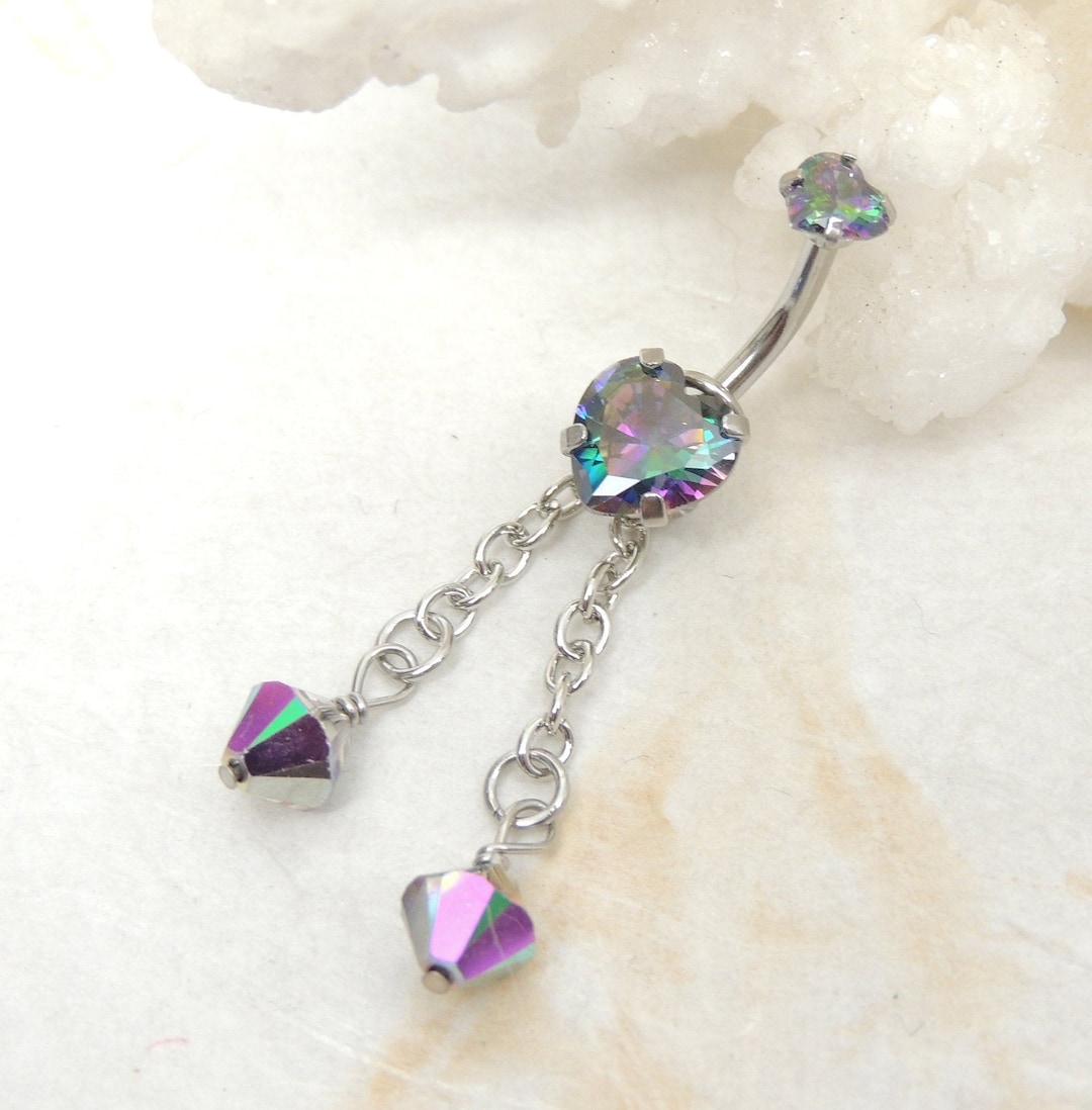 Rainbow Aurora Borealis Heart Internally Threaded Belly Ring With ...