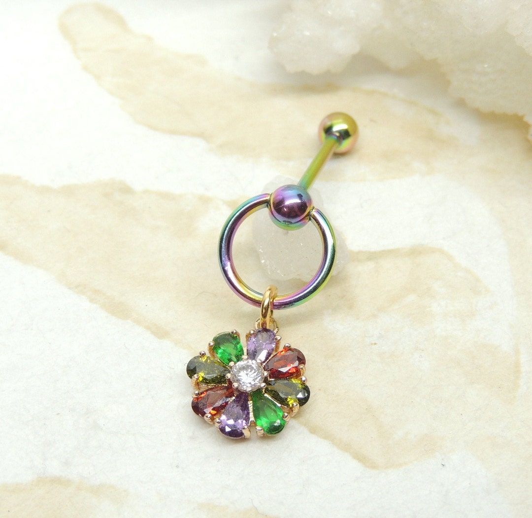 14G Rainbow Flower VCH Vertical Clitoral Hood Piercing, Intimate ...