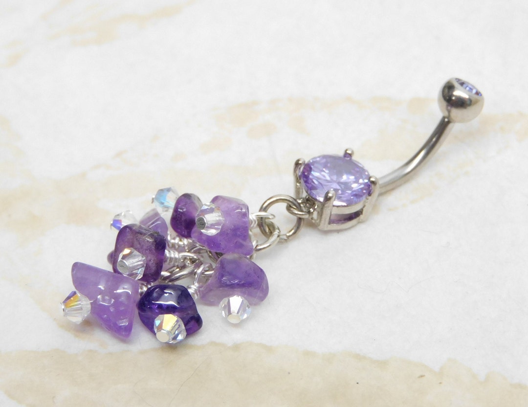 Amethyst Gemstone Dangle Belly Ring, Natural Stone Belly Ring ...