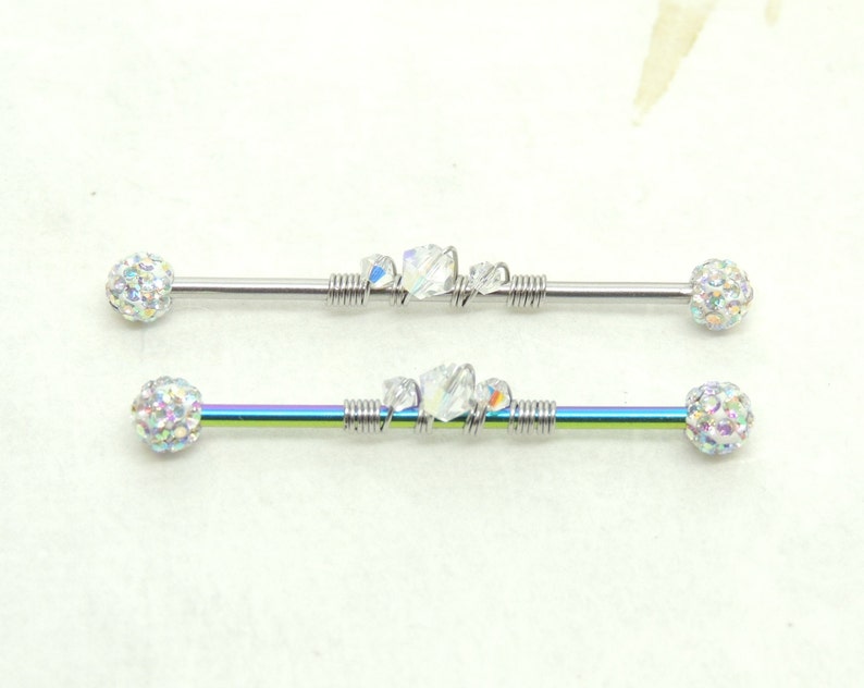 Aurora Borealis Wire Wrapped Industrial Barbell Scaffold Ear - Etsy