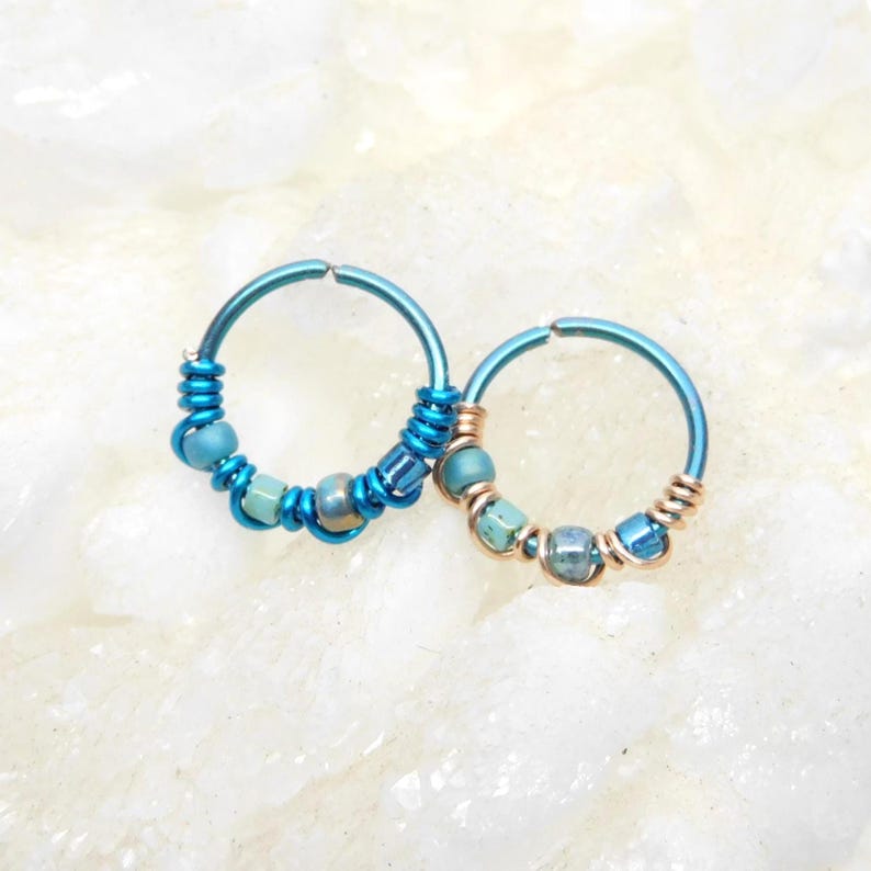 Blue Niobium Nose Hoop, 20g 8mm 10mm Nose Hoop, Blue Hoop, Tragus Hoop ...