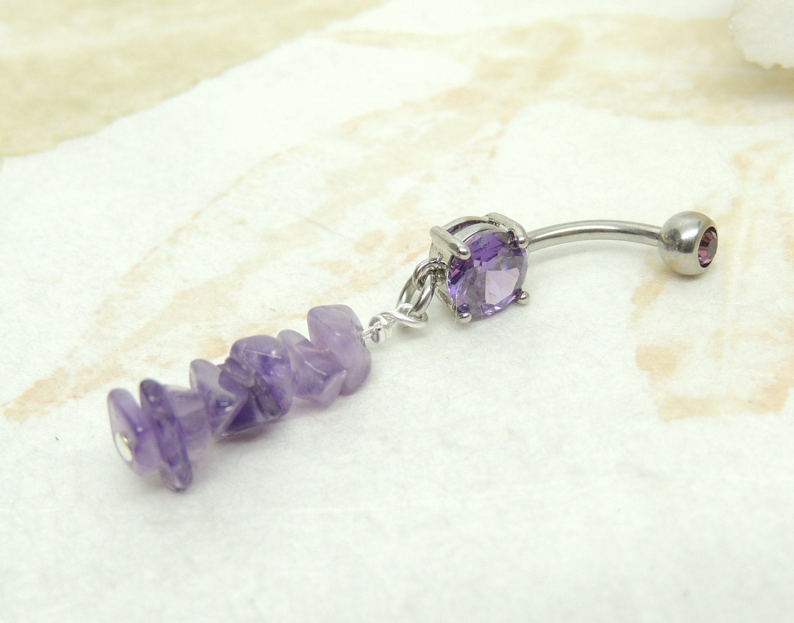 Amethyst Gemstone Dangle Belly Ring, Natural Stone Belly Ring ...