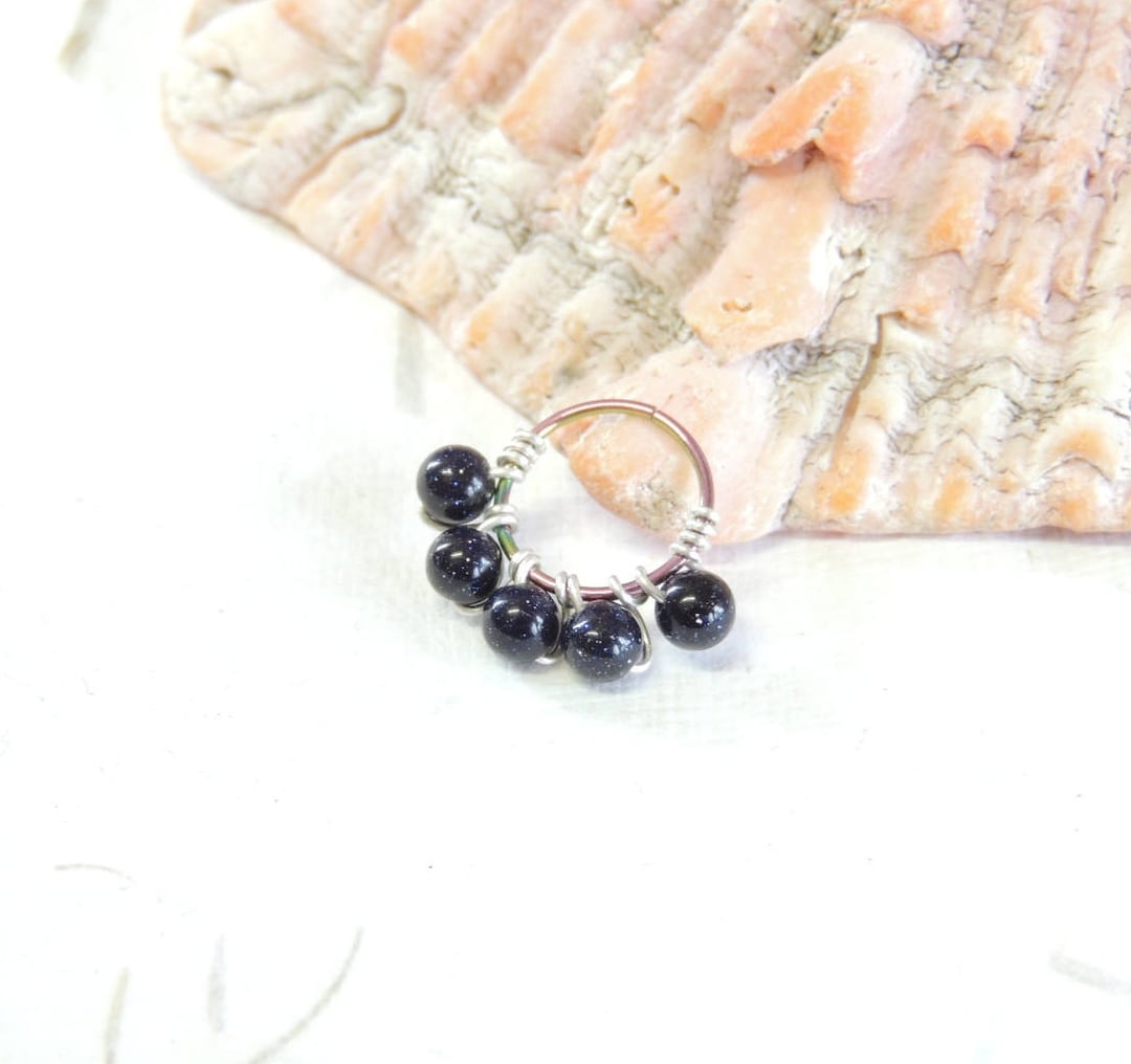 Blue Sandstone Beaded Cartilage Hoop, Nose Ring Hoop, Wire Wrapped Hoop ...