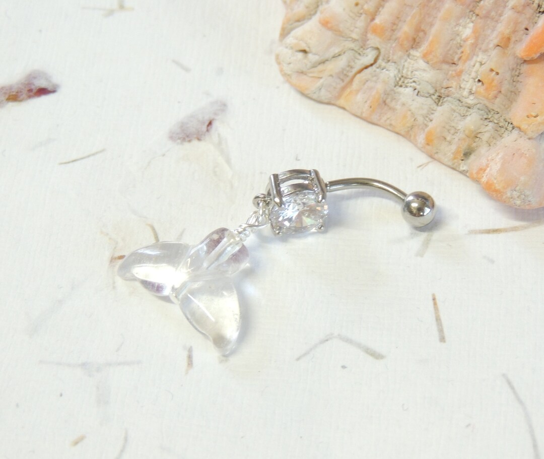 Quartz Crystal Whale Tail Belly Button Ring Gemstone Belly - Etsy