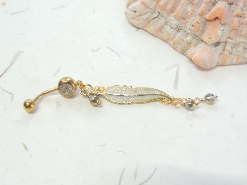 Boho Gypsy Tribal Feather Belly Button Ring, Gold Feather Belly Ring ...