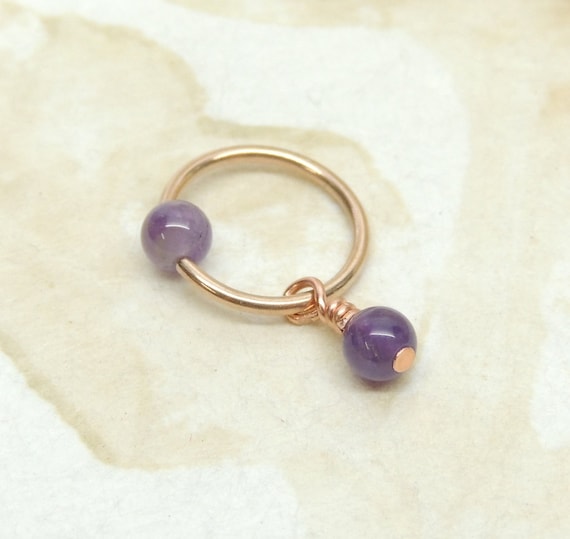 Rose Gold Amethyst Belly Button Ring Amethyst Bead Cartilage | Etsy