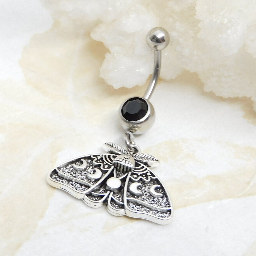 Moth Belly Ring You Choose Barbell Color, Moon Phase Luna Moth, 14g ...