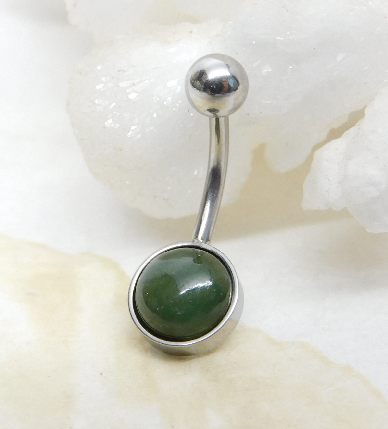 Natural Green Nephrite Jade Belly Ring, Non Dangle Belly Ring, Simple ...