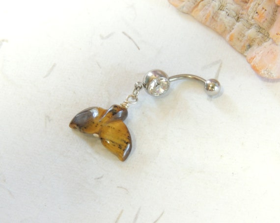 Tigers Eye Stone Whale Tail Belly Button Ring Gemstone Belly | Etsy