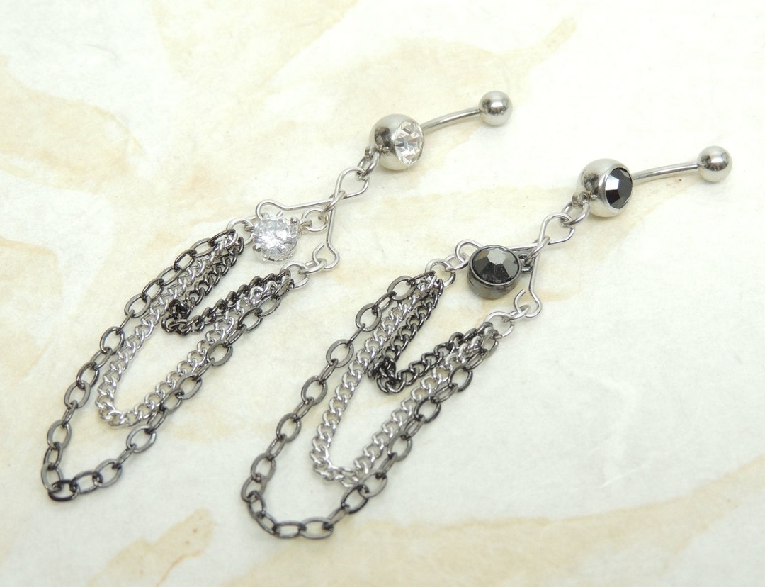 Chain Dangle Belly Ring, Unique Belly Ring, Crystal Belly Ring, Boho ...
