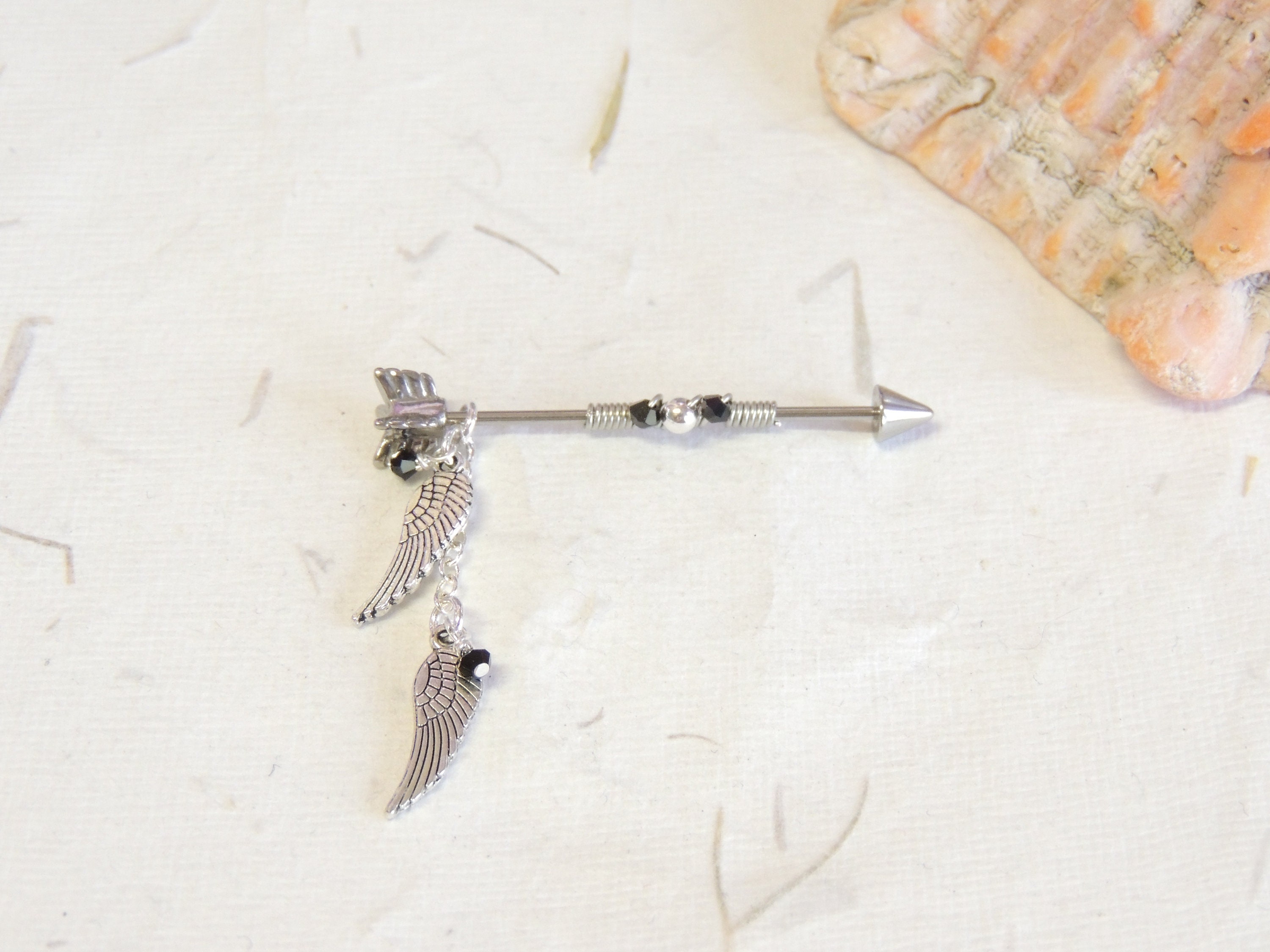 Angel Wing Industrial Barbell, 14g 16g Industrial Barbell, Scaffold Ear ...