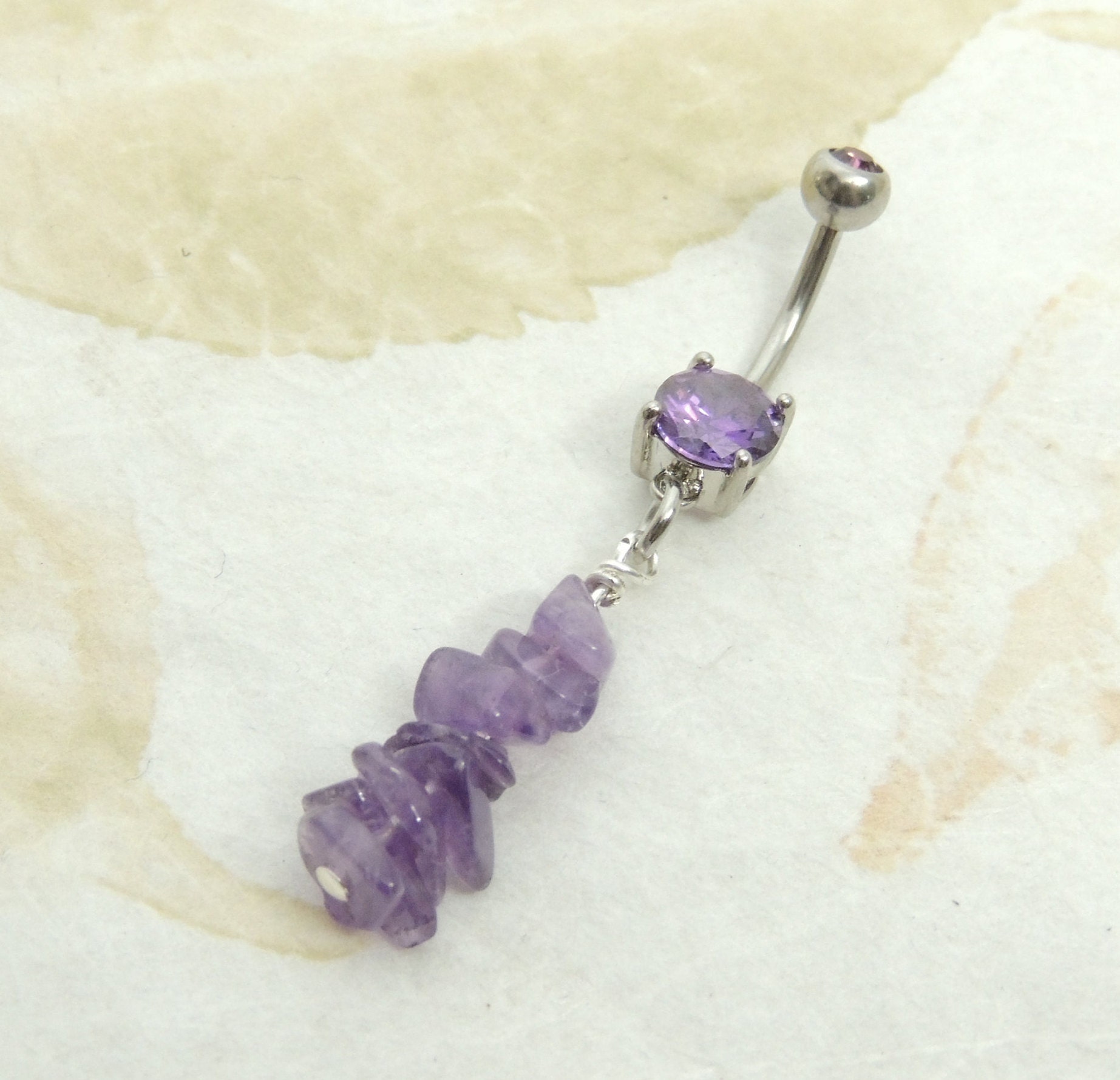Amethyst Gemstone Dangle Belly Ring, Natural Stone Belly Ring ...