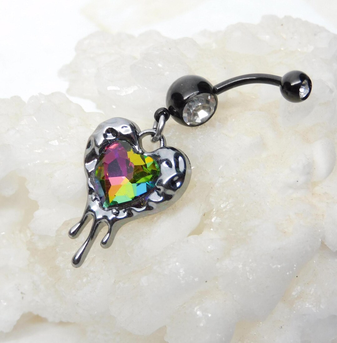 Melting Heart Dangle Belly Ring, Navel Piercings, V-day Gift ...