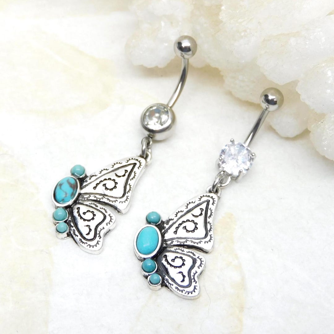 Turquoise Butterfly Belly Ring You Choose Barbell Style, Butterfly ...