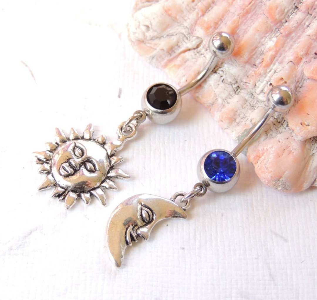 Celestial Sun or Moon Belly Button Ring You Choose Barbell Color, 14g ...