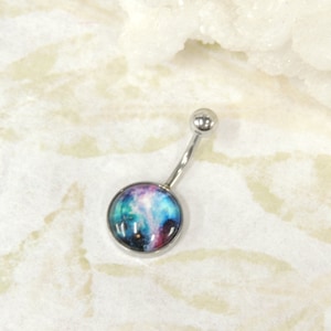 Galaxy Swirl Belly Button Navel Ring, Non Dangle Belly Ring, Simple ...