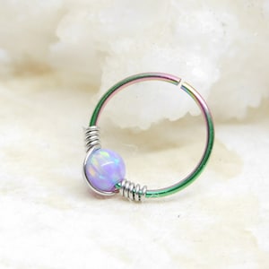Blue Opal Helix Hoop, Septum Nose Ring Hoop, Seamless Hoops, Upper Ear ...