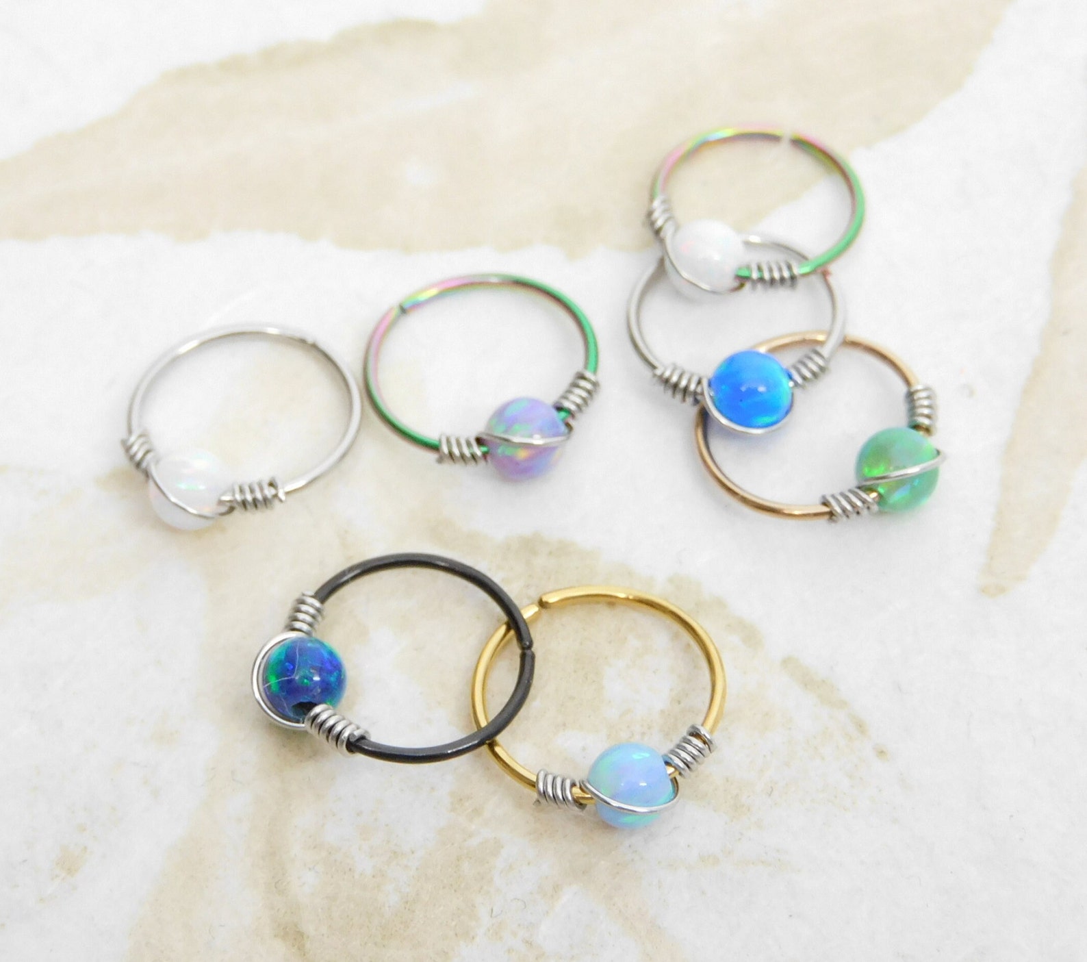 Blue Opal Helix Hoop, Septum Nose Ring Hoop, Seamless Hoops, Upper Ear ...