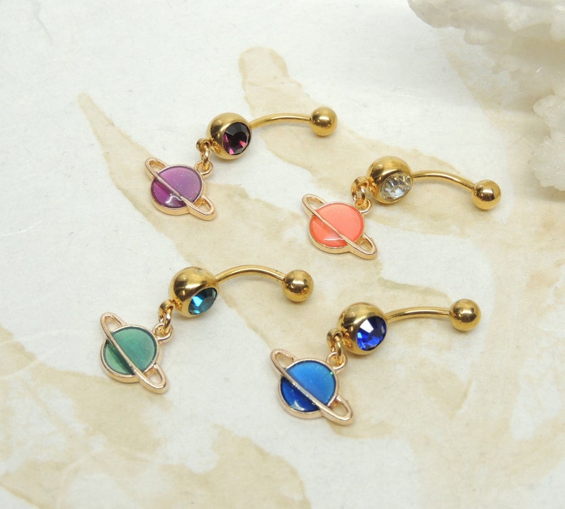 Purple Saturn Planet Belly Button Ring, Galaxy Planet Belly Ring, 14g ...
