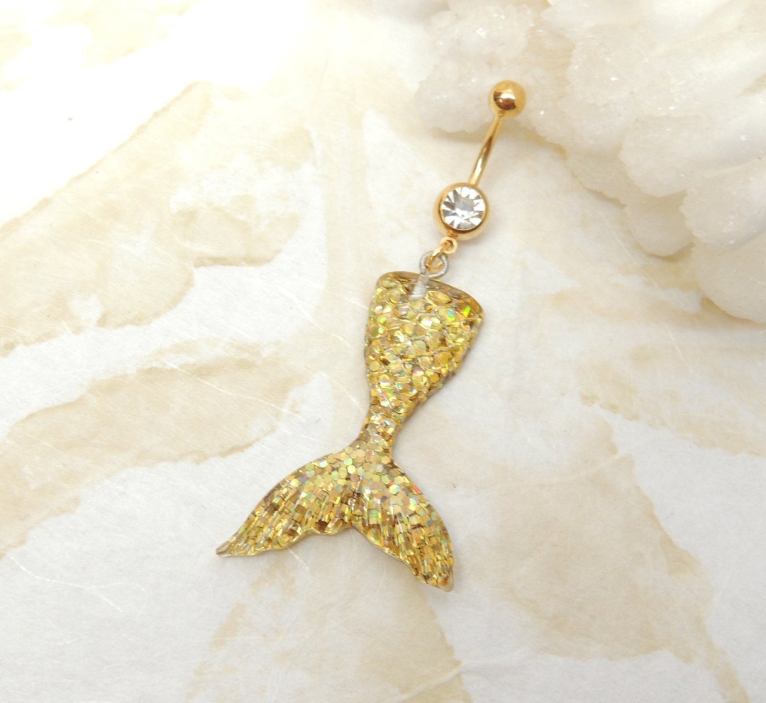 Gold Mermaid Tail Belly Button Ring, Dangle Belly Ring, Nautical Beach ...