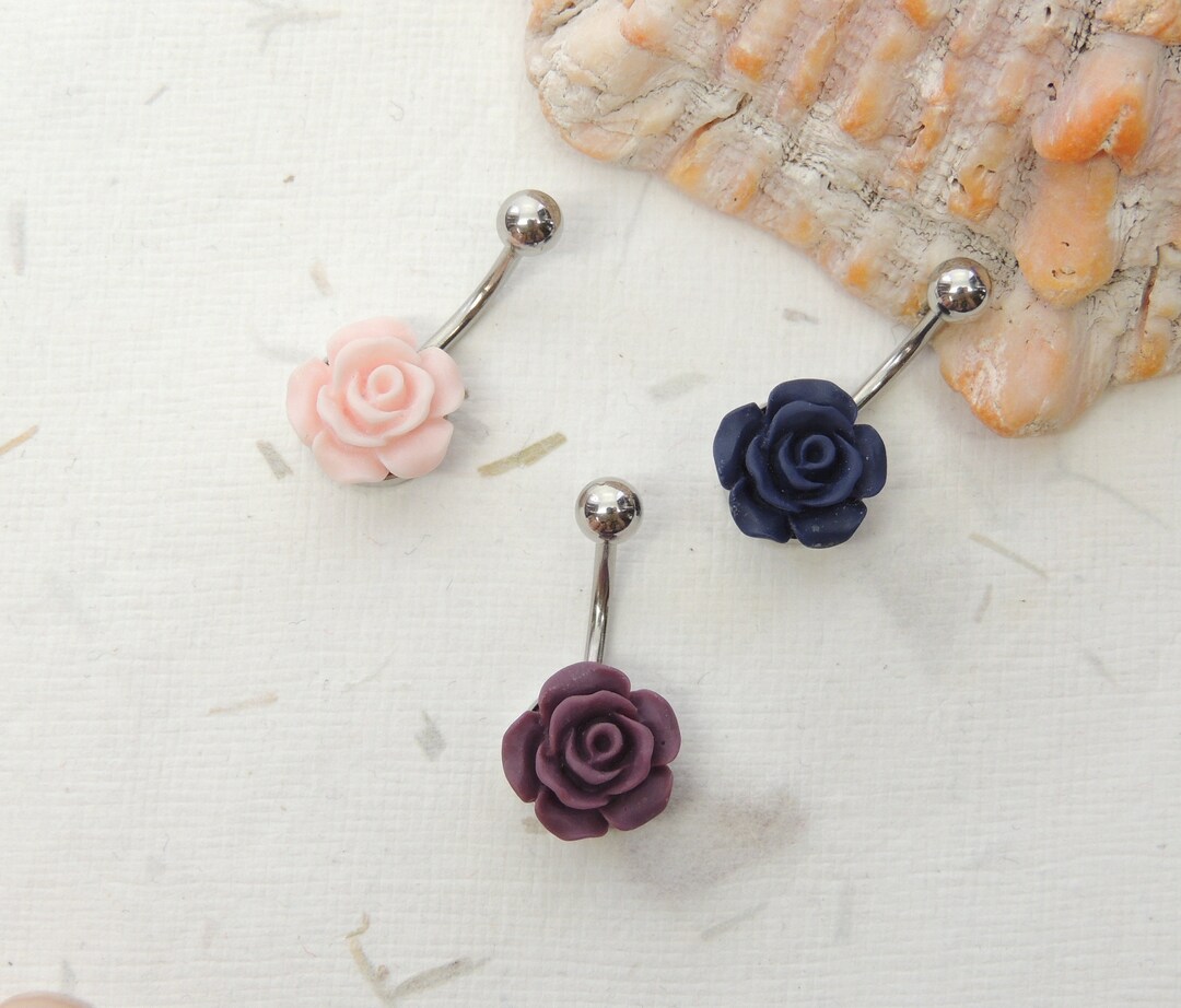 Rose Belly Ring You Choose Color, Flower Belly Ring, Navel Rings, Non ...