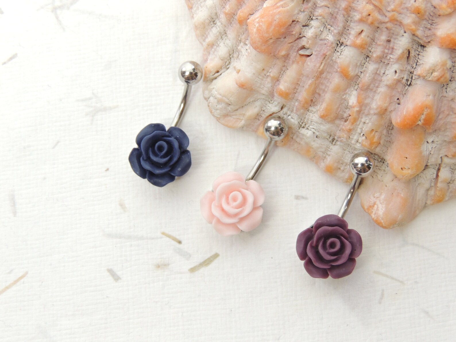Rose Belly Ring You Choose Color Flower Belly Ring Navel | Etsy