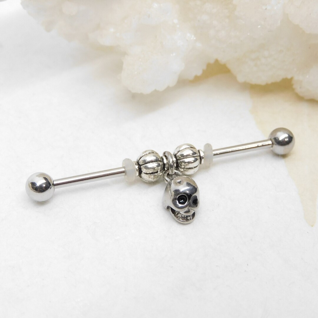 Skull Industrial Barbell, Scaffold Earring, Industrial Piercings, Body ...