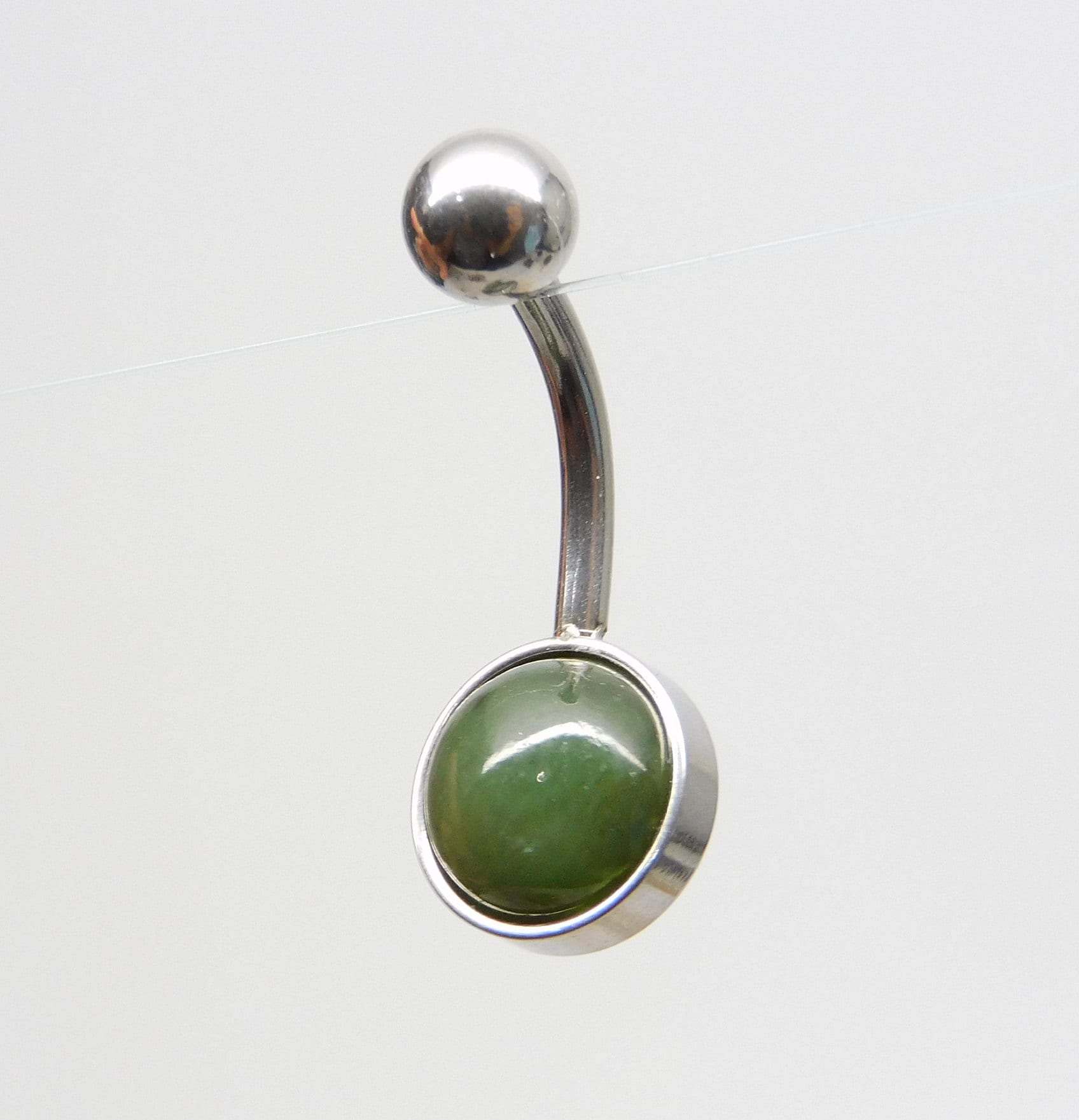 Natural Green Nephrite Jade Belly Ring, Non Dangle Belly Ring, Simple ...